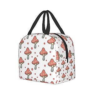 Ucsaxue Retro Cute Mushroom Lunch Bag Small Insulated Lunch Box with Front Pocket Kawaii Lunch Bags for Girls Boys Freezable Bento Box Women Men Lunch Boxes