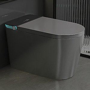 BONSAM Modern Black Smart Toilet with Automatic Open/Close Lid, One Piece Tankless Toilet with Bidet Built In, Heated Seat, Rear Wash, Front Wash, Warm Air Drying, Auto Flushing, Remote Control