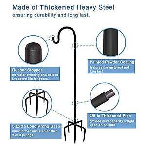 Artigarden 92 Inch Outdoor Shepherd Hooks with 5 Pronger Base (2 Packs), Adjustable Heavy Duty Garden Hanging Stand Holder for Bird Feeders Lanterns Planter Hanger, Matte Black