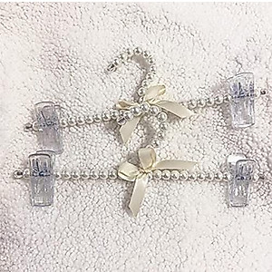 WellieSTR White Faux Pearl Bow Pants Hangers with Clips 10 Pack, Pants Hanger, Jeans/Skirt Hanger, Clip Hanger for Pant, Skirts, Slacks, Bottoms Hangers