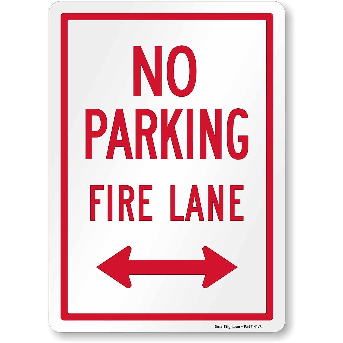 SmartSign 14 x 10 inch “No Parking - Fire Lane” Metal Sign with Bidirectional Arrow, 40 mil Laminated Rustproof Aluminium, White and Red, Made in USA