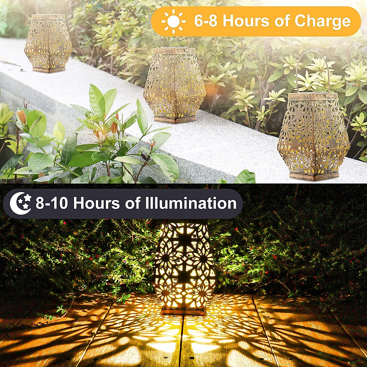Hanging Solar Lanterns Outdoor Waterproof, Outdoor Lantern Lights Solar Powered Decorative, Garden Lanterns for Garden Patio Yard Table and More (2 Pack)