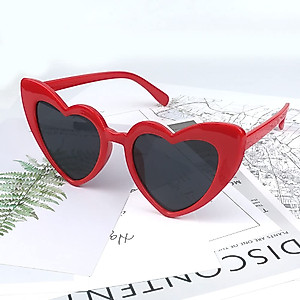YooThink Heart Shaped Sunglasses for Women,Vintage Cat Eye Mod Style Retro Kurt Cobain Glasses (Red)
