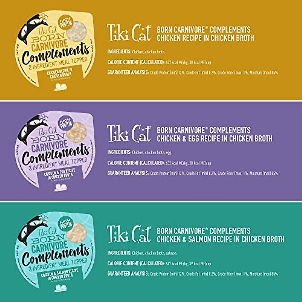 Tiki Cat Wet Food Complements - Hydrating Grain Free Meal Toppers - Variety Pack Recipes 2.1 oz. Servings 10 Pack