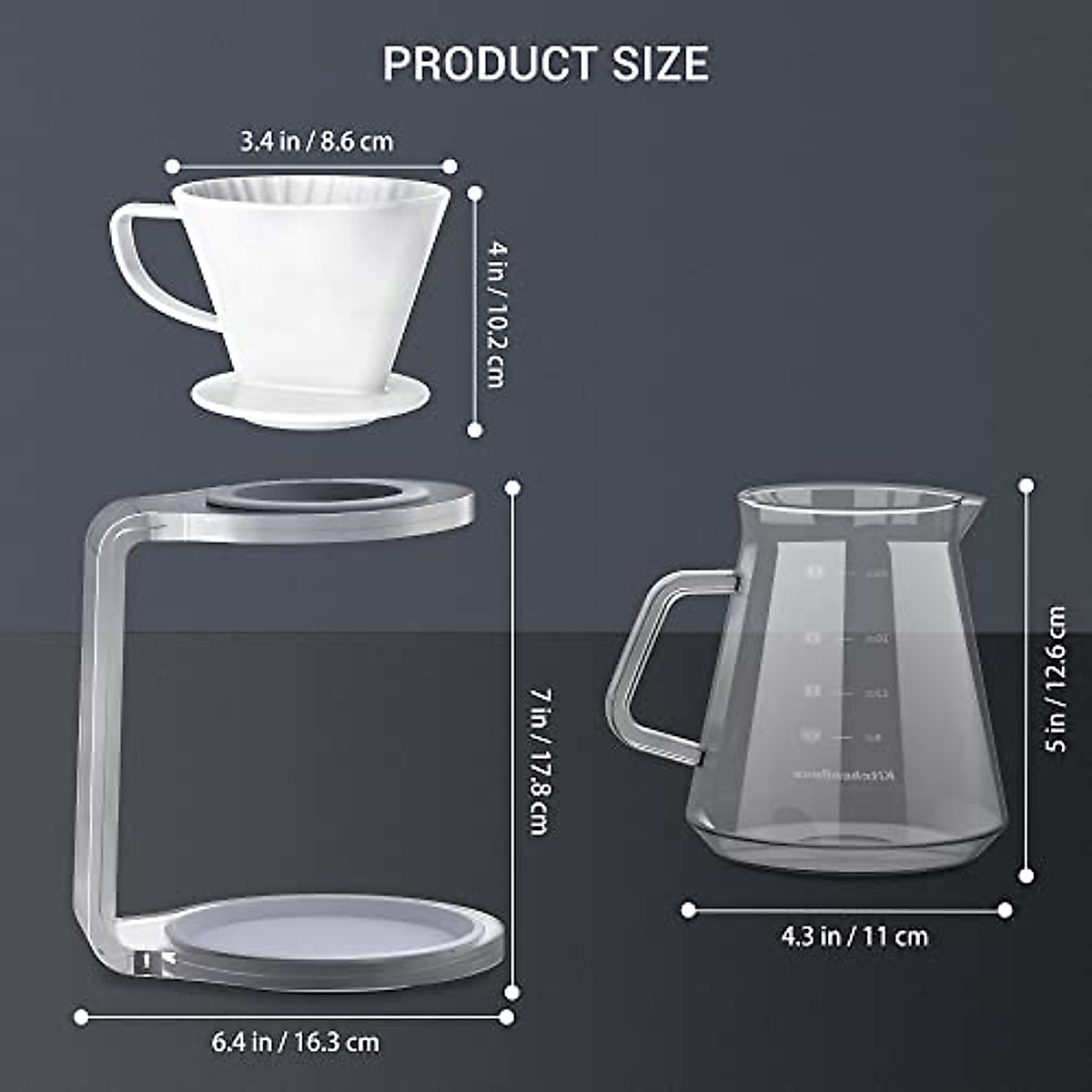 KitchenBoss Pour Over Coffee Maker Set Pour Over Stand Set | White Ceramic Dripper | 600ml/20oz Glass Server | Non-slip Stand | Home Office Coffee Maker Kit 5 Cup
