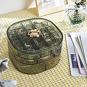 Sunkaioo Acrylic Jewelry Organizer,Stackable 3-Layers Clear Jewelry Box with Lid,Jewelry Boxes for Women Girls,Earring Organizer Display Holder for Earrings Ring Studs Bracelet Necklace Crafts(Green)