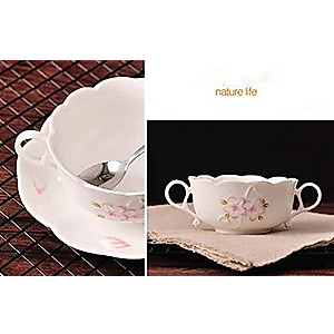 YBK Tech Breakfast Cup Bone China Porcelain Dessert Bowls Soup Mug With Saucer and Spoon (White)