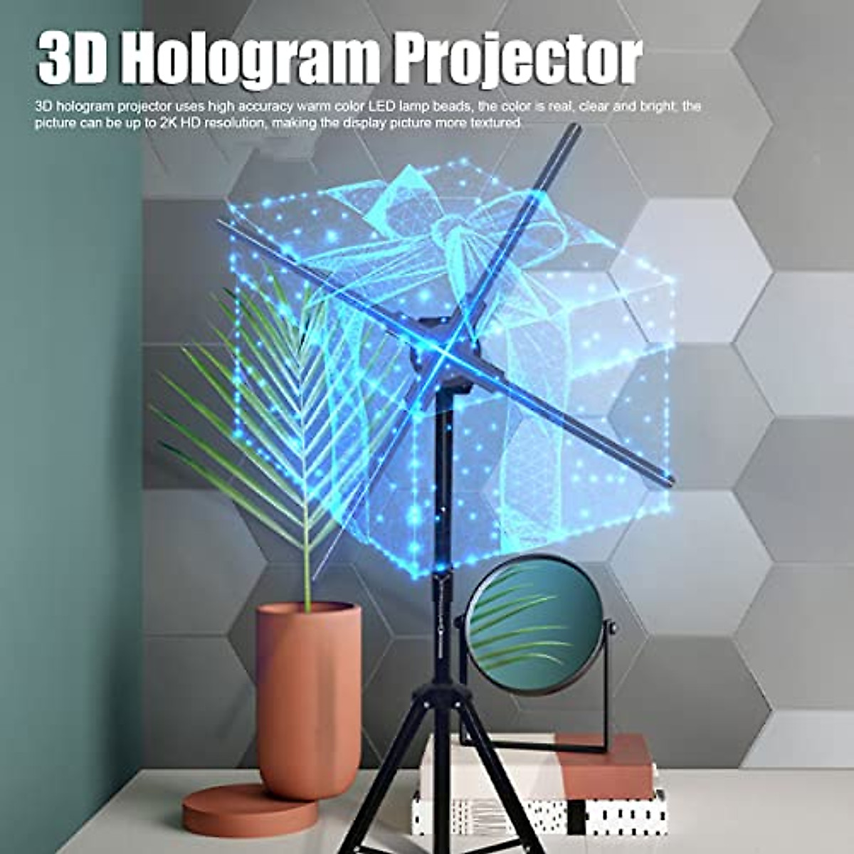 Vbestlife 3D Hologram Advertising Fan, WiFi Projector Support Mobile APP, Holographic Display Air Fan with 720 LEDs, Adjustable Video Projectors for Office Shops(Black)