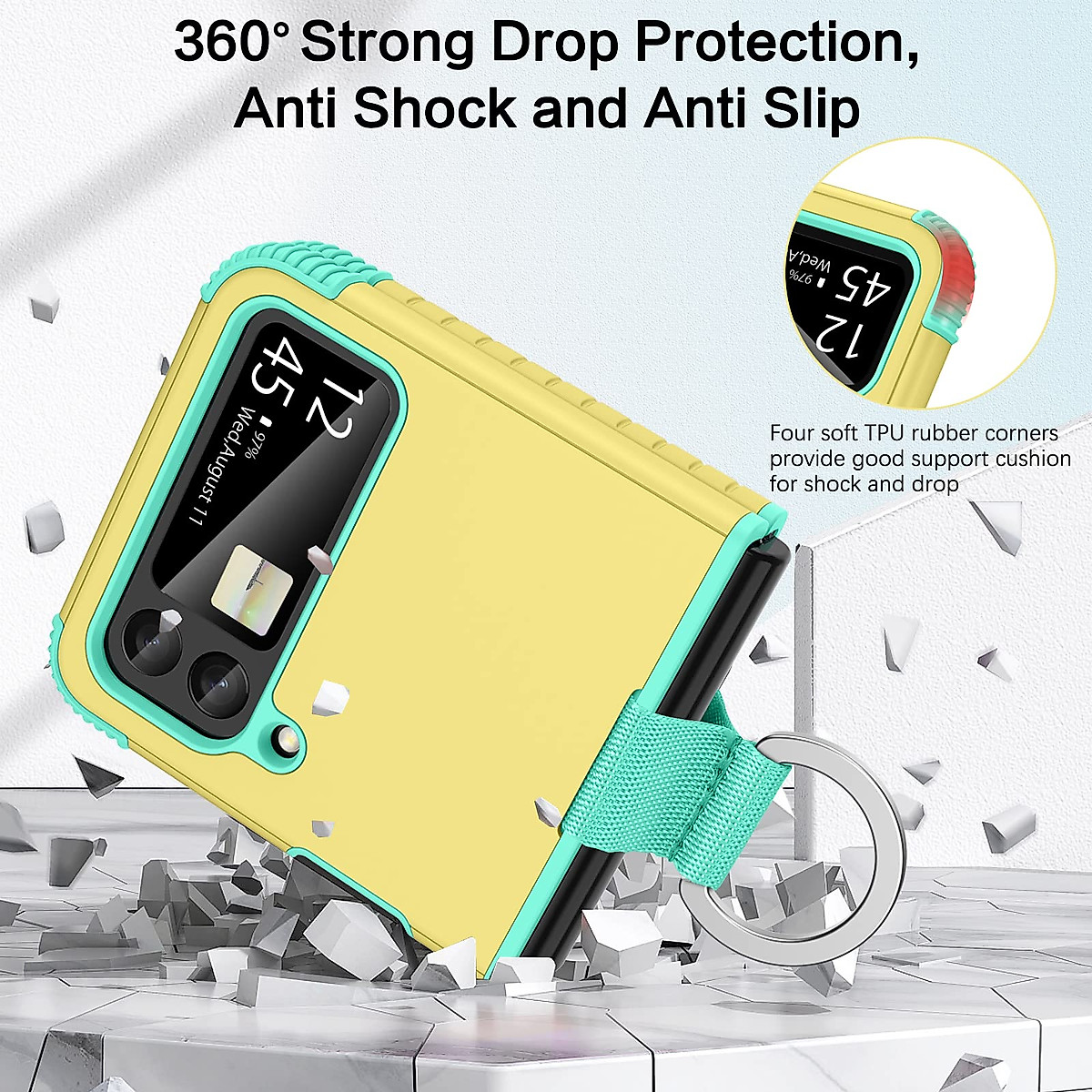 BENTOBEN for Samsung Galaxy Z Flip 3 Case, Z Flip 3 5G Case, Heavy Duty 2 in 1 Full Body Rugged Shockproof Protection Cover with Ring Women Men Covers for Galaxy Z Flip 3 6.7”, Yellow Lemon