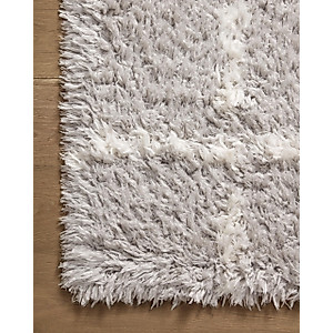 Loloi Angela Rose Amira Collection, Silver & Ivory, 2'-7" x 12'-0" Runner Rug – Extra Plush Moroccan Rugs for Living Room Bedroom Entryway & Hallway No Shed High Traffic Area Home Decor Rug