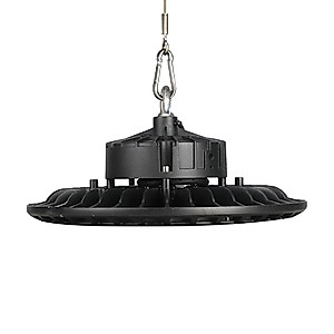 UFO Led High Bay Dimmable Light Lamp Hanging Hook Safe Rope 5 feet Wire CCT 5000K Beam Angle 110° USA Made Sosen Driver 1-10V Dimmer for Factory Warehouse Shop (1, 200 Watt)