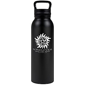 Supernatural OFFICIAL Anti Possession Symbol 24 oz Insulated Canteen Water Bottle, Leak Resistant, Vacuum Insulated Stainless Steel with Loop Cap, Black