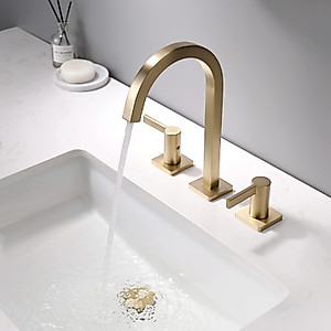indare Brushed Gold Bathroom Faucet, 8 Inch Brass Widespread Bathroom Sink Faucet 3 Holes, Two Handles Bathroom Sink Faucet with Pop-Up Drain & Supply Lines, 110104-BG