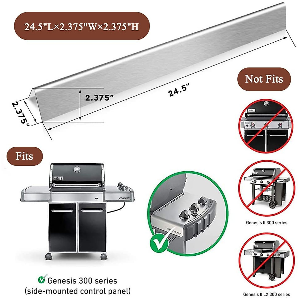 QuliMetal 24.5 Inch Flavorizer Bars for Weber Genesis 300 Series Grills with Side Controls Knobs, Genesis E310 E320 S310 S320 EP310 EP320 (2007-2010), Stainless Steel Heat Plates for Weber 7539 7540
