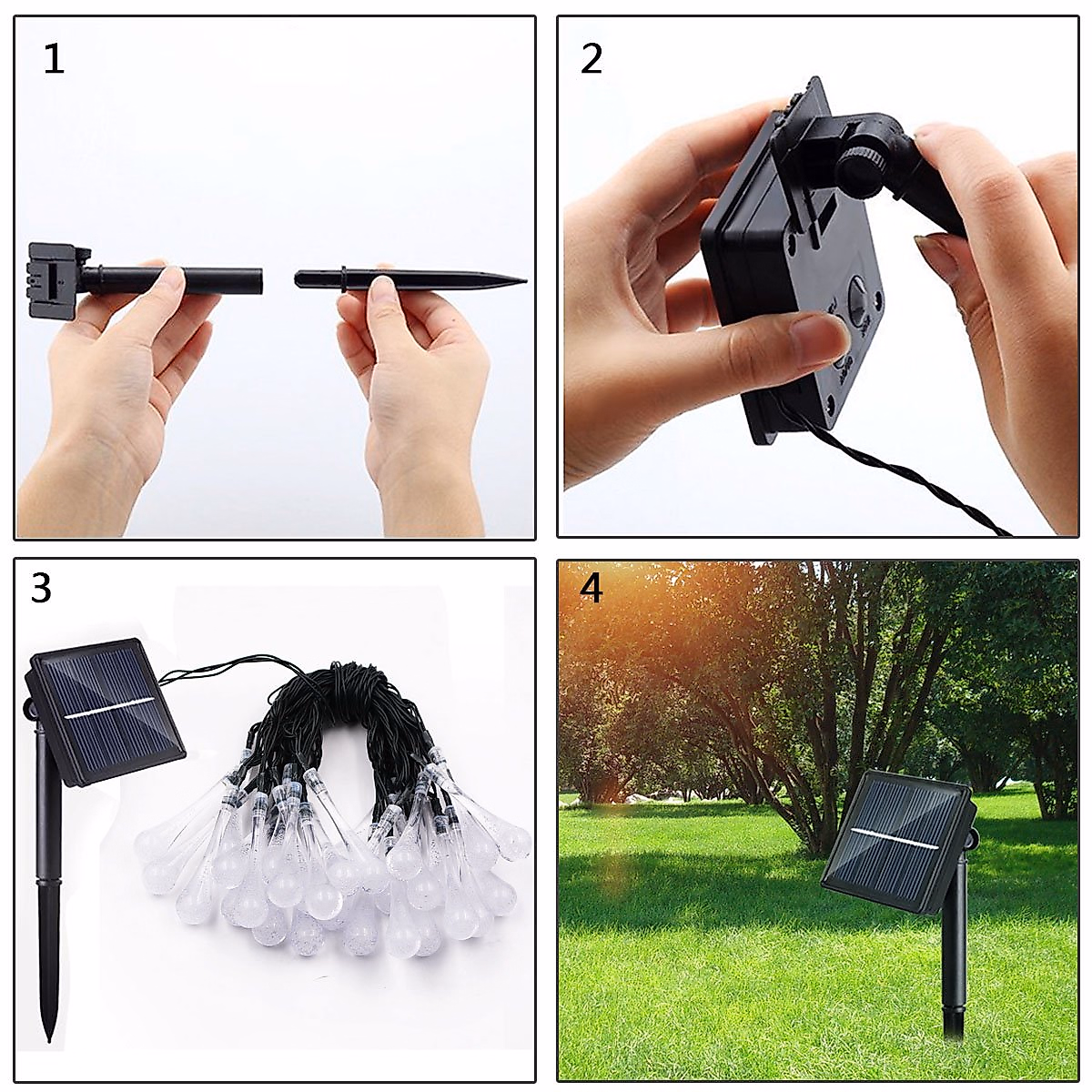 SEYEON Solar String Lights Water Drop Decorative Lights String Waterproof Outdoor Garden Fairy Lights for Patio, Yard, Home, Parties 2-Pack (Warm White)