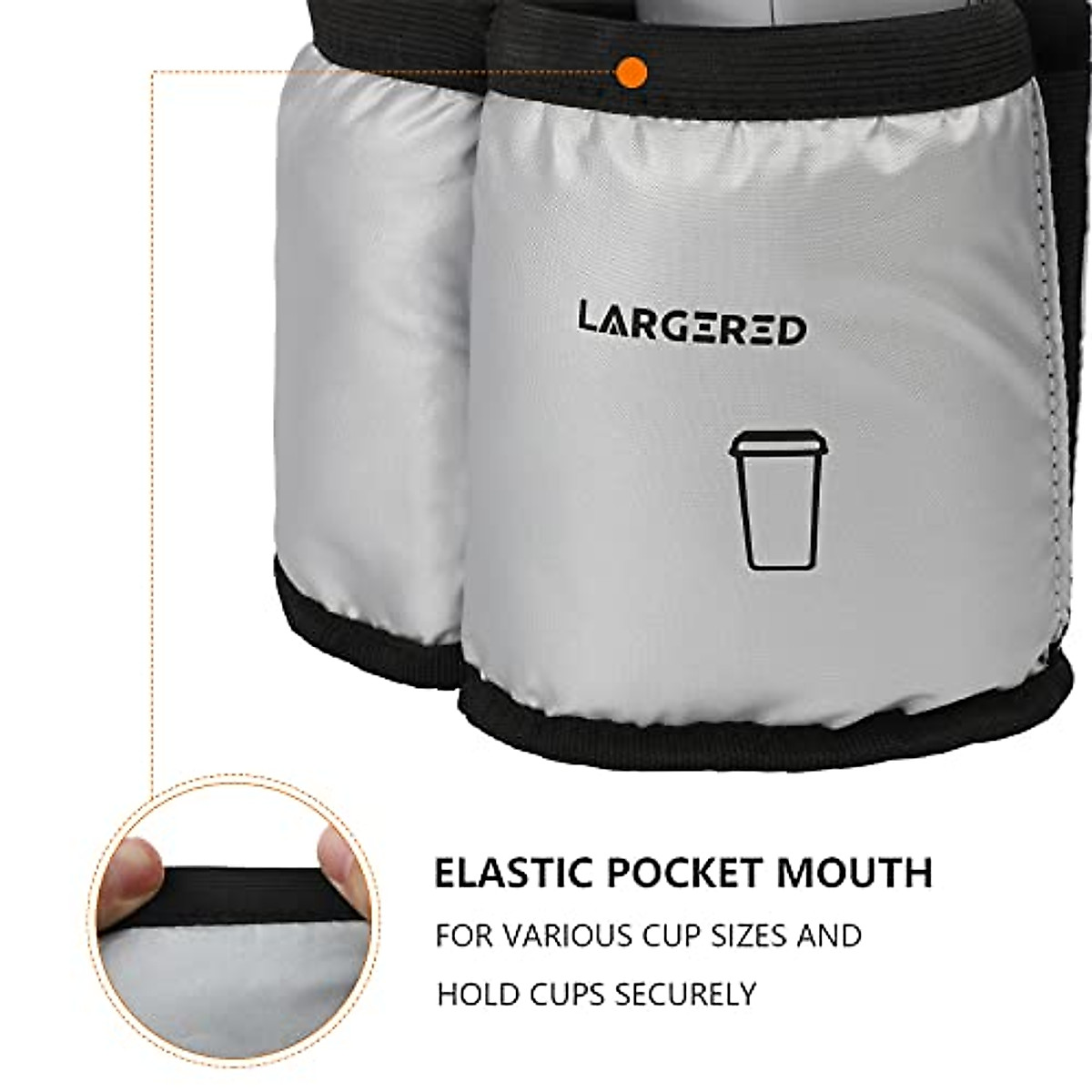 LARGERED Luggage Cup Holder for Suitcases, Travel Must Haves Travel Cup Holders Free Hand Drink Caddy, Travel Accessories Gifts for Flight Attendants, Fits Roll on Suitcase Handles 2 Packs (Silver)