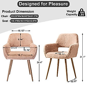 Desk Chair Faux Fur Desk Chair No Wheels Dining Chairs - Fluffy Desk Chair Upholstered Desk Chair Modern Dining Room Chairs, Furry Desk Chair Accent Chair for Bedroom, Armrest Desk Chair for Living