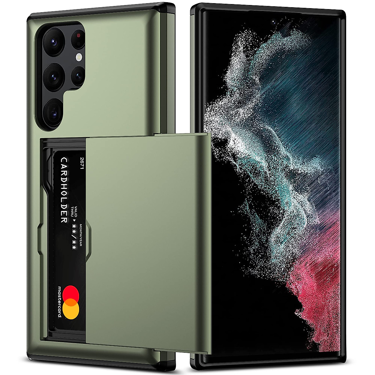 Nvollnoe for Samsung S22 Ultra Case with Card Holder 5G 6.8 inch Slim Dual Layer Heavy Duty Protective for Galaxy S22 Ultra Case Hidden Card Slot Wallet Case for Samsung S22 Ultra(Green)