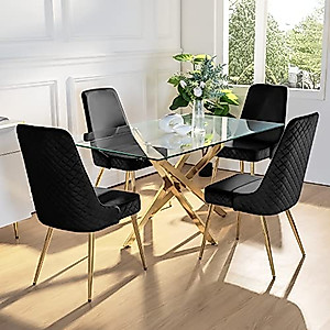 Comfy to go Dining Chairs, Velvet Dining Chairs Set of 4, Mid Century Modern Dining Room Chairs with High Back and Gold Legs(Black) Chairs Only