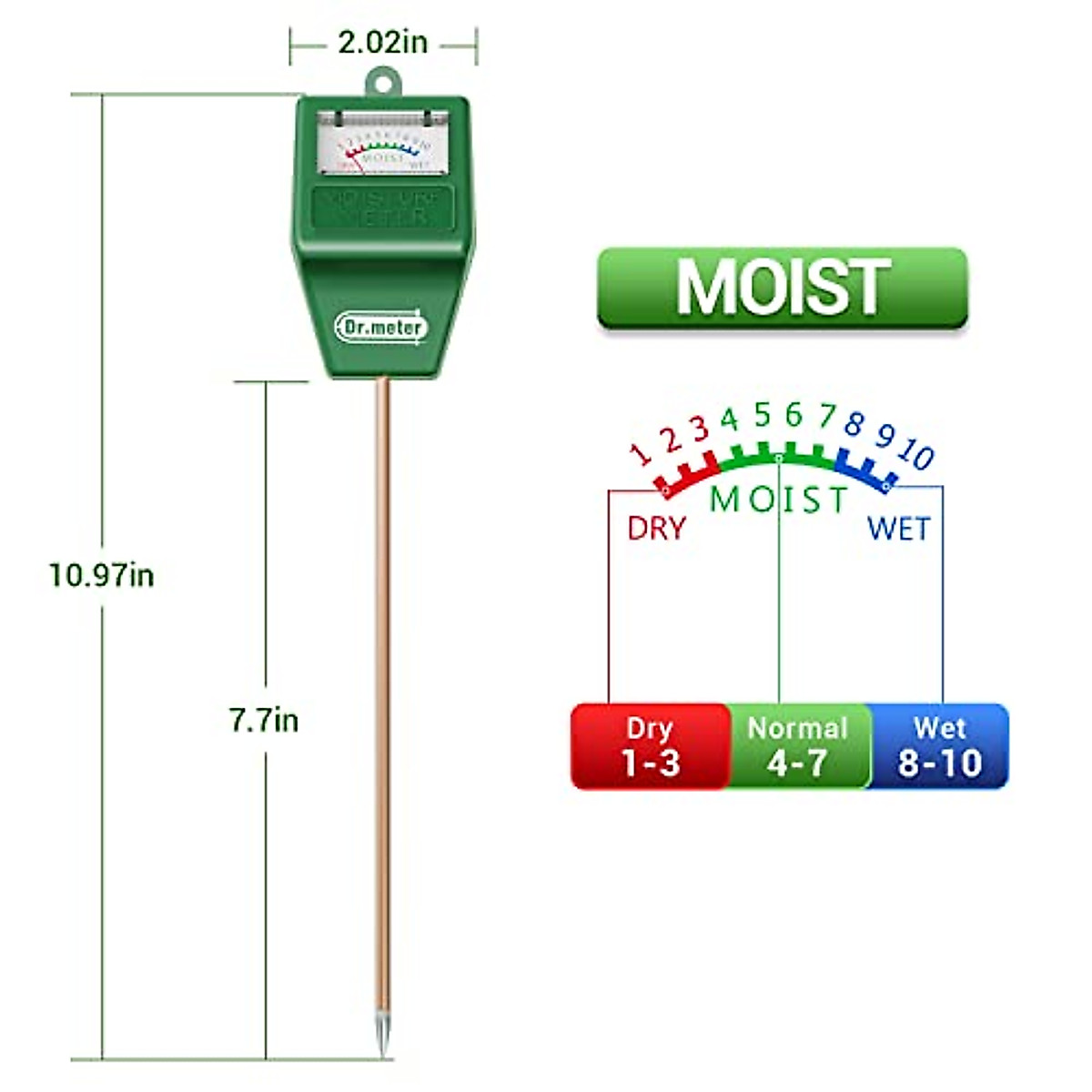 Soil Moisture Meter, 2 Packs Soil Test Kit for Garden Lawn Farm Indoor & Outdoor Use - Dr.meter Soil Tester Hygrometer Sensor for Plant Care - Plant Water Meter-No Battery Needed, Gardening Gifts