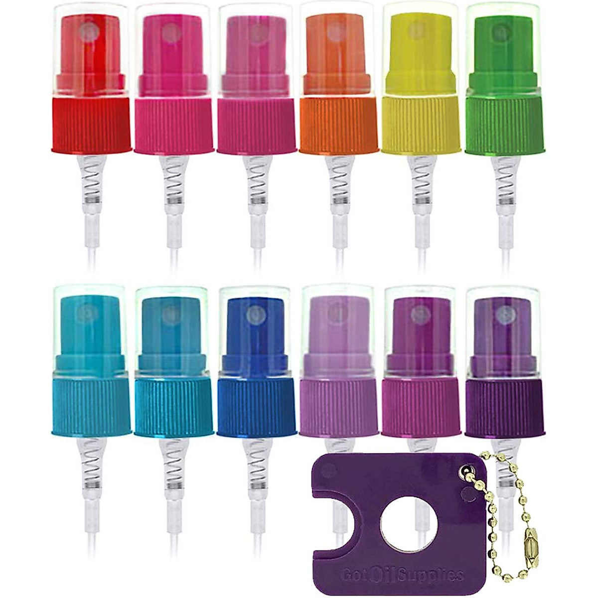 Essential Oil Spray Tops For 5, 10, 15 to 100 ml Bottles. Reduce, Reuse and Recycle Your Empty EO Containers and Bottles With Our Fine Mist Sprayer Replacement Pump (Rainbow) by Got Oil Supplies