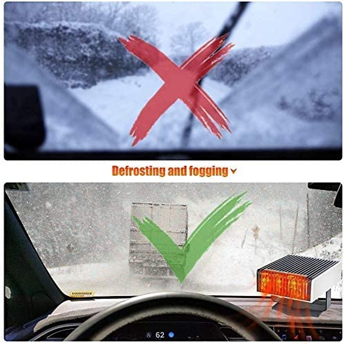Portable Car defogger,Auto Heater Fan,Car Defogger, Fast Heating Quickly Defrosts Defogger 12V 150W Auto Ceramic Heater Fan 3-Outlet Plug in Cig Lighter（White）