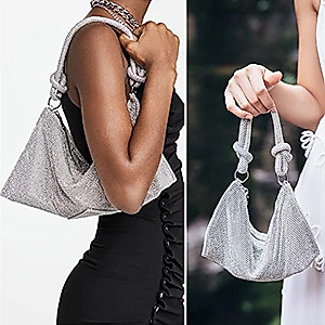 TOPALL Rhinestone Purse Sparkly Bag Silver Diamond Purses for Women Upgrade Evening Prom Rhinestone Bag Handbag Bling Hobo Bag for Party Club Banquet Wedding (Medium)