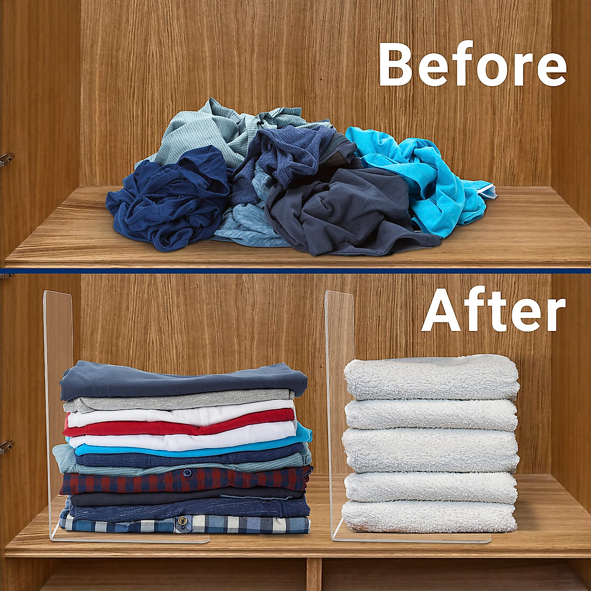 True 4U Acrylic Shelf Dividers for Closet Organization: 4 Pack Tall Durable Clear Shelves Moveable, Ideal for towels, clothes, purses, divider for any shelf in any room 10"X4"x11"