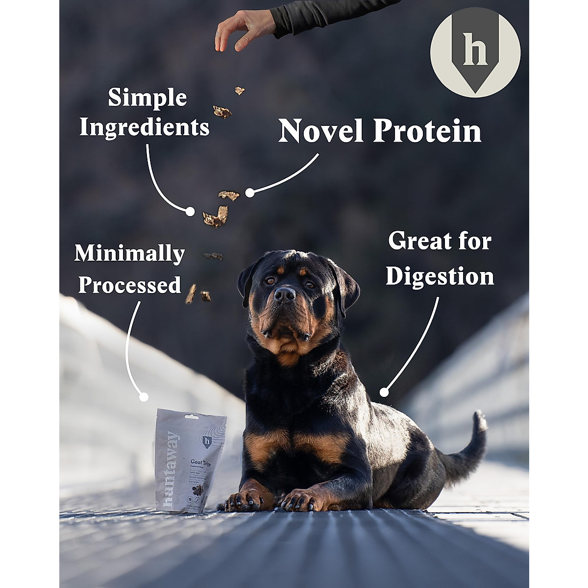 Huntaway Goat Tripe Treats for Dogs - 1 Pack of 3oz of Single Ingredient Goat Tripe Dog Treats for Training and Sensitive Stomach Support