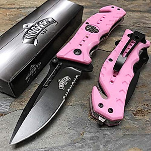 Master USA Pink Ballistic Skull Medallion Hunting Tactical Rescue Pocket Knife BL + Free eBook by OnlyUS