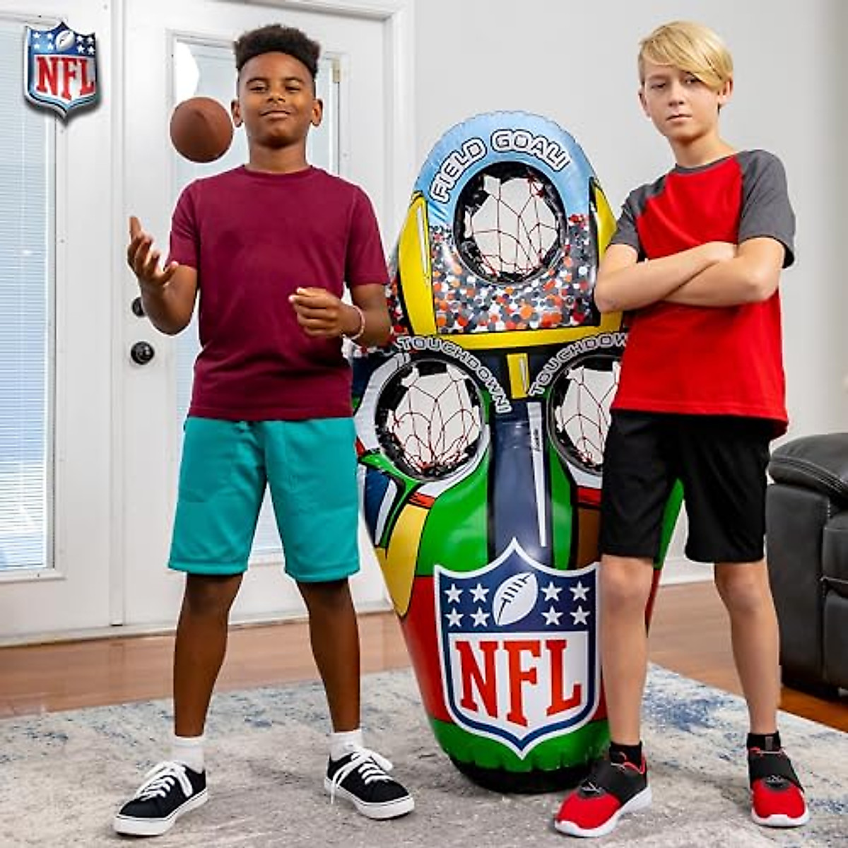Franklin Sports NFL Inflatable Target Toss Game - Kids Mini Football Throwing Game Set - Portable Indoor + Outdoor Toy Football Target + Mini Footballs - 51"