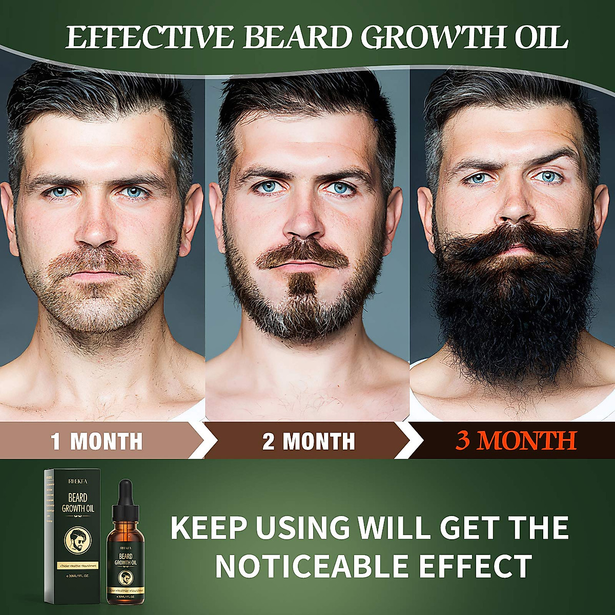 RNEKFA Beard Growth Oil With Biotin Caffeine Natural Beard Growth Serum for Men Promote Hair Regrowth Full Longer Thick Masculine Facial Hair Treatment Care 30ml