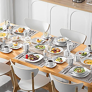 VEWEET, Series Fiona, Dinnerware Sets for 6, 50-Piece Porcelain Dish Set, Including Dinner Plates and Bowls, Mugs, Egg Cups, Cup and Saucer Set, Milk Jug Sugar Pot, Microwave Dishwasher Safe