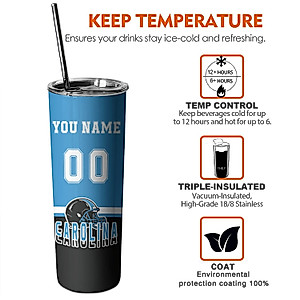 20oz Football City Customs stainless steel Insulated tumbler with Lid and Straws, Personalized football gifts for fans, Travel Cup Adds Your Name and Number