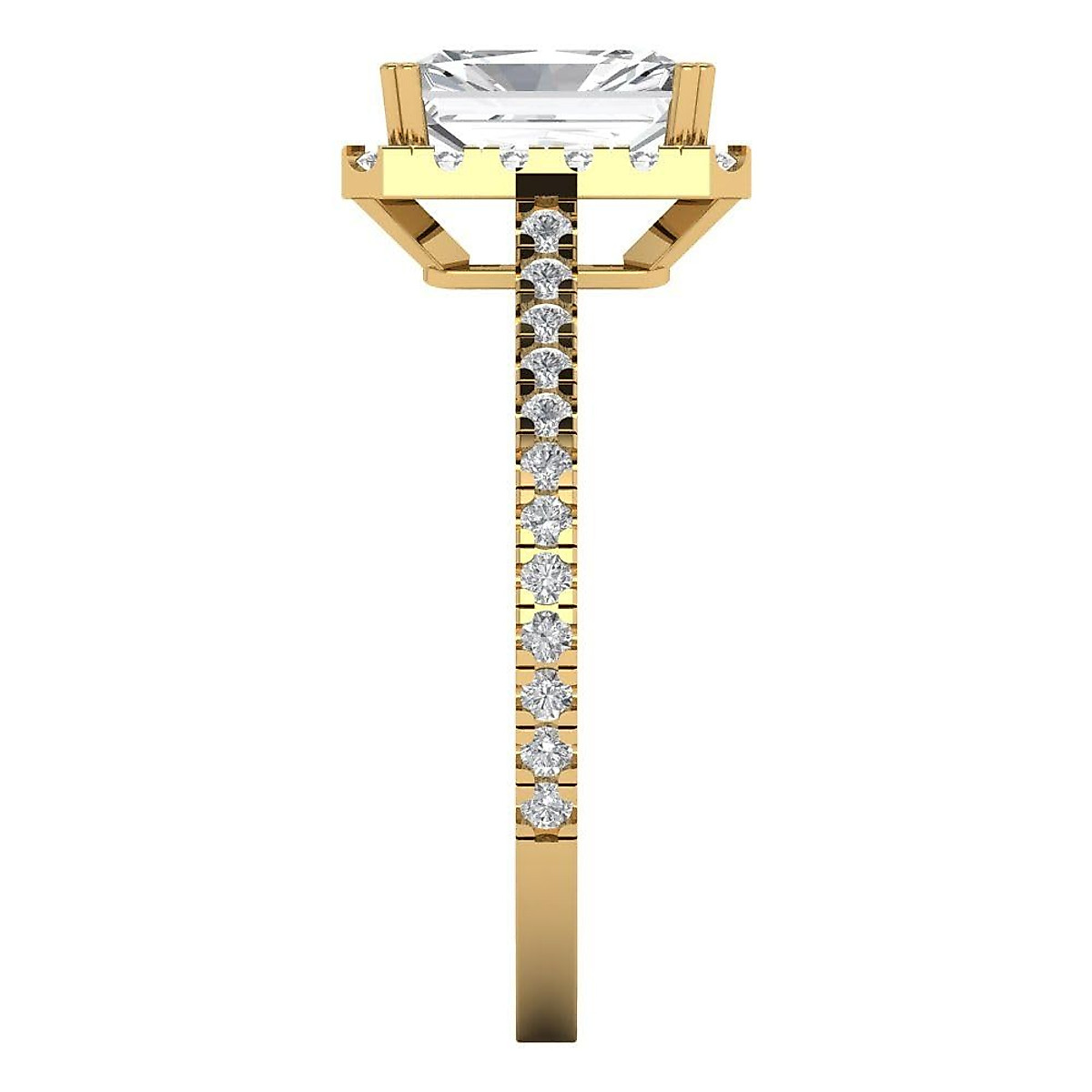 Clara Pucci 2.08 ct Emerald Cut Solitaire W/Accent Halo Moissanite Statement Art Deco Bridal Wedding ring 18K Yellow Gold Size 5.75