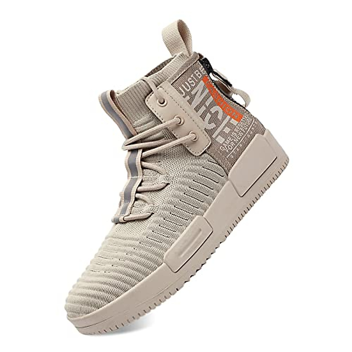 XIDISO Men’s High Top Fashion Sneaker Casual Slip on Walking Shoes for Men Beige