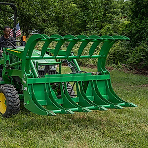 Titan Attachments 60" HD Root Grapple Rake Attachment Fits John Deere Hook and Pin Connection, Recommended for Series 2, 3, and 4 Tractors, Twin 3,000 PSI Cylinders, Carry Rocks, Logs, Brush, Debris