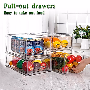 Totexil Fridge Drawers, 2 Pack Clear Stackable Pull Out Refrigerator Organizer Bins,BPA-Free Plastic Pantry Organization and Storage,Clear Storage Bins with Drawers for Kitchen Cabinet Office(X-Large)