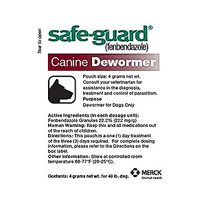 Safe-Guard (fenbendazole) Canine Dewormer for Dogs, 4gm pouch (ea. pouch treats 40lbs.)