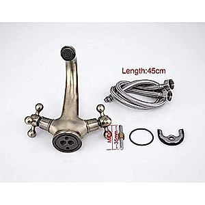 MFQJJRRMI Kitchen Taps Retro Style Antique Bathroom Faucet Brushed Bronze Sink Hot and Cold Water Faucet Bathtub Sink Mixer Tap Double Handle