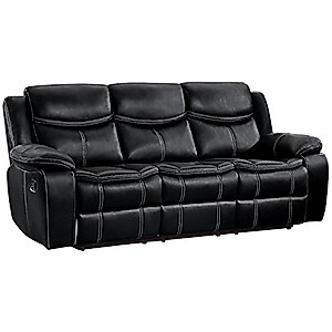 Homelegance 88" Manual Double Reclining Sofa, Black