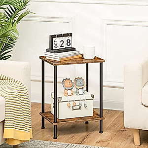 HOOBRO End Table, Small Side Table, Nightstand with 2-Layer Storage Shelves, Sofa Table for Small Spaces, Living Room, Bedroom, Stable Frame, Easy Assembly, Rustic Brown BF09BZ01