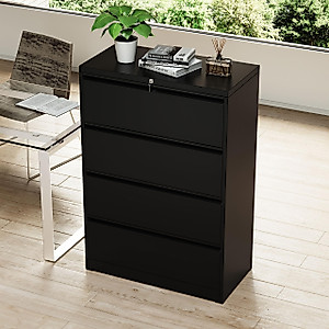 Greenvelly 4 Drawer Lateral File Cabinet with Lock, Locking Filing Cabinet, Metal Steel File Drawers Cabinet for Home Office, Horizontal File Cabinets for Legal/Letter/A4/F4 Size with Hanging Bars&Key