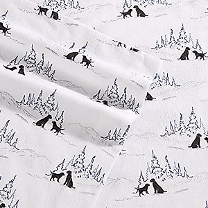 Eddie Bauer - King Sheet Set, Warm Breathable Cotton Flannel Bedding with Deep Pockets, Brushed for Extra Softness, Cozy Home Decor, Oeko-Tex Certified (Dog Friends White, King)