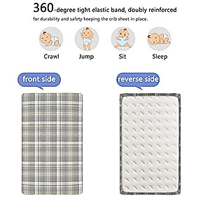Plaid Themed Fitted Crib Sheet,Standard Crib Mattress Fitted Sheet Soft and Breathable Bed Sheets-Baby Crib Sheets for Girl or Boy,28“ x52“,Dusk Dust Pale Taupe White