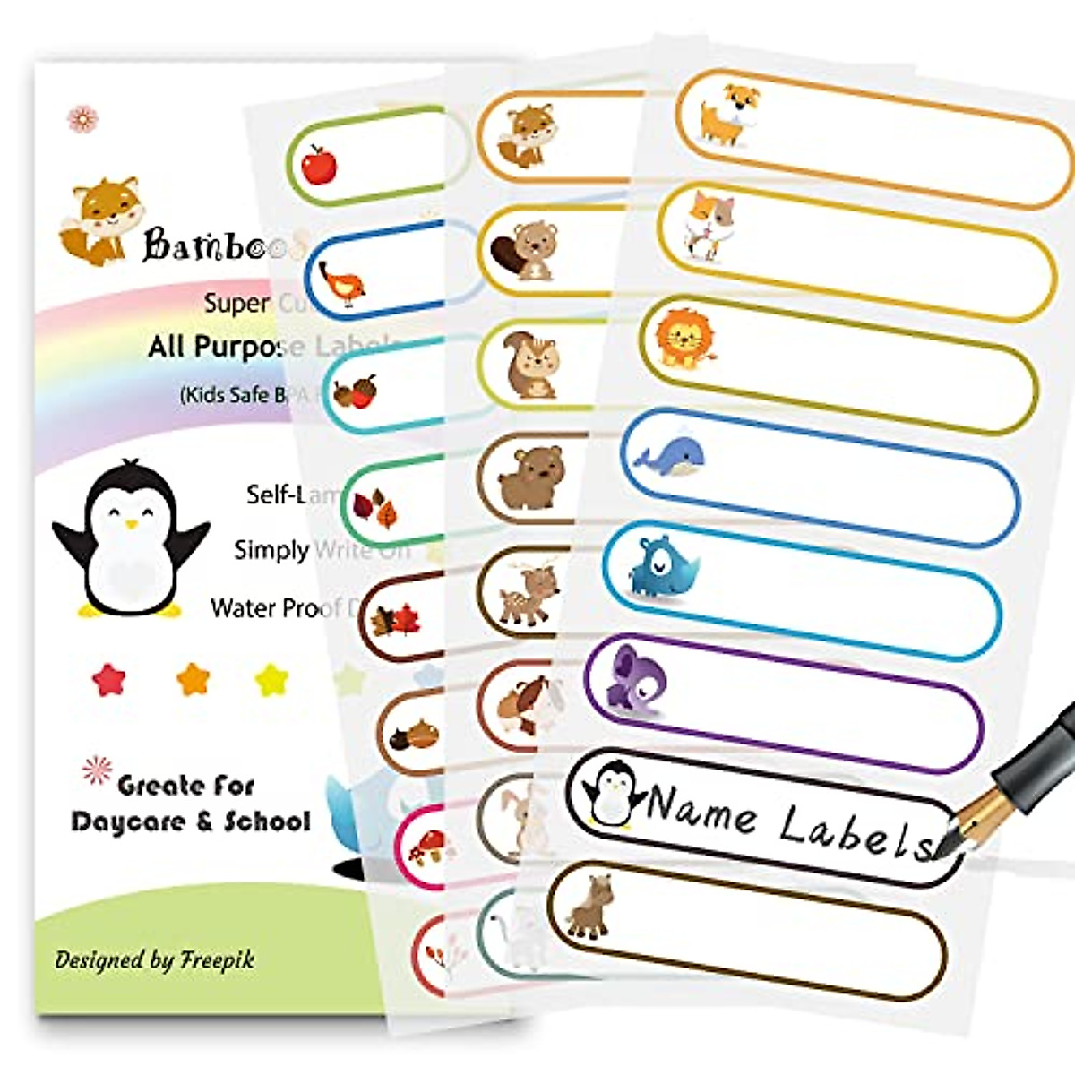 Baby Bottle Labels for Daycare, School, Self-Laminating Waterproof Write-On Name Stickers, Pack of 64