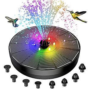 AMIAEDU Solar Fountain, Powered Water 4W Pump for Bird Bath with LED Lights, 7 Nozzle and Fixer Hummingbird Garden, Pond, Pool, Fish Tank, , Black