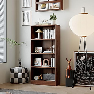 DIFY 4-Shelf Bookshelf, Wood Display Storage Shelves 54.5" Tall Bookcase Open Bookshelf for Home Office, Living Room and Bedroom, Walnut
