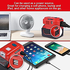 TPDL Power Inverter Generator for Milwaukee M18 18 Volt 150 Watt Lithium Ion, DC to 120V AC Powered Dual USB Charger Adapter with LED Light Compact Inverter with Milwaukee Portable Power Source