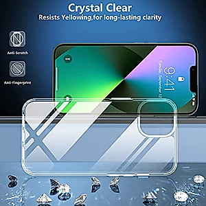 SPIDERCASE Designed for iPhone 13 Case/iPhone 14 Case, [Crystal Clear Not Yellowing][with 2 Pcs Tempered Glass Screen Protectors] Slim Thin Case for iPhone 13/14 (Clear)